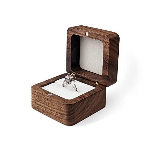 WisePoint Personalized Wooden Ring Box, Mini Engagement Ring Holder Box with Single Slot, Square Wedding Ring Box for Ring, Elegant and Retro Ring Holder Box for Wedding, Ceremony (white)