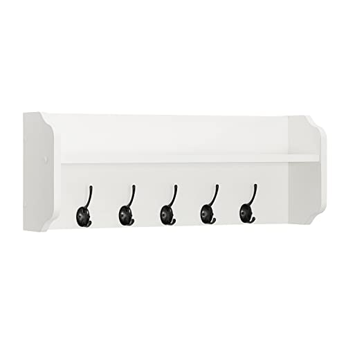 Danya B. Entryway Floating Utility Wall Shelf with Hooks ā Wall Mounted (White)