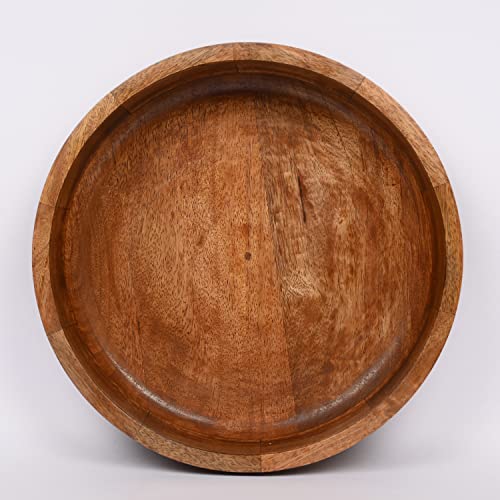 EDHAS Mango Wood Decorative Round Carved Bowl for Decoration, Centerpiece Bowl for Table (10.5" x 10.5" x 2.5")