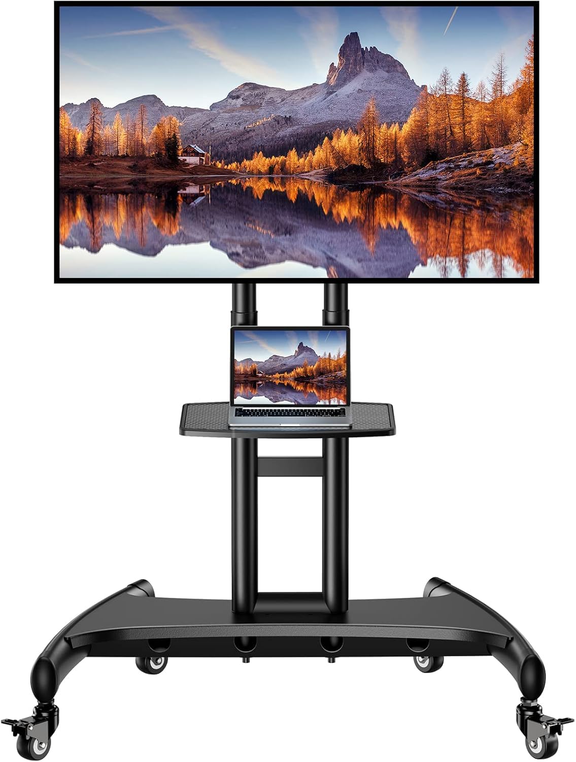 Mobile TV Cart for 32-75 Inch Flat/Curved LED/LCD/OLED TVs Rolling TV Stand with Height Adjustable Shelf Max VESA 600x400mm up to 100lbs-Outdoor TV Stand Trolley with Wheels- PGTVMC05