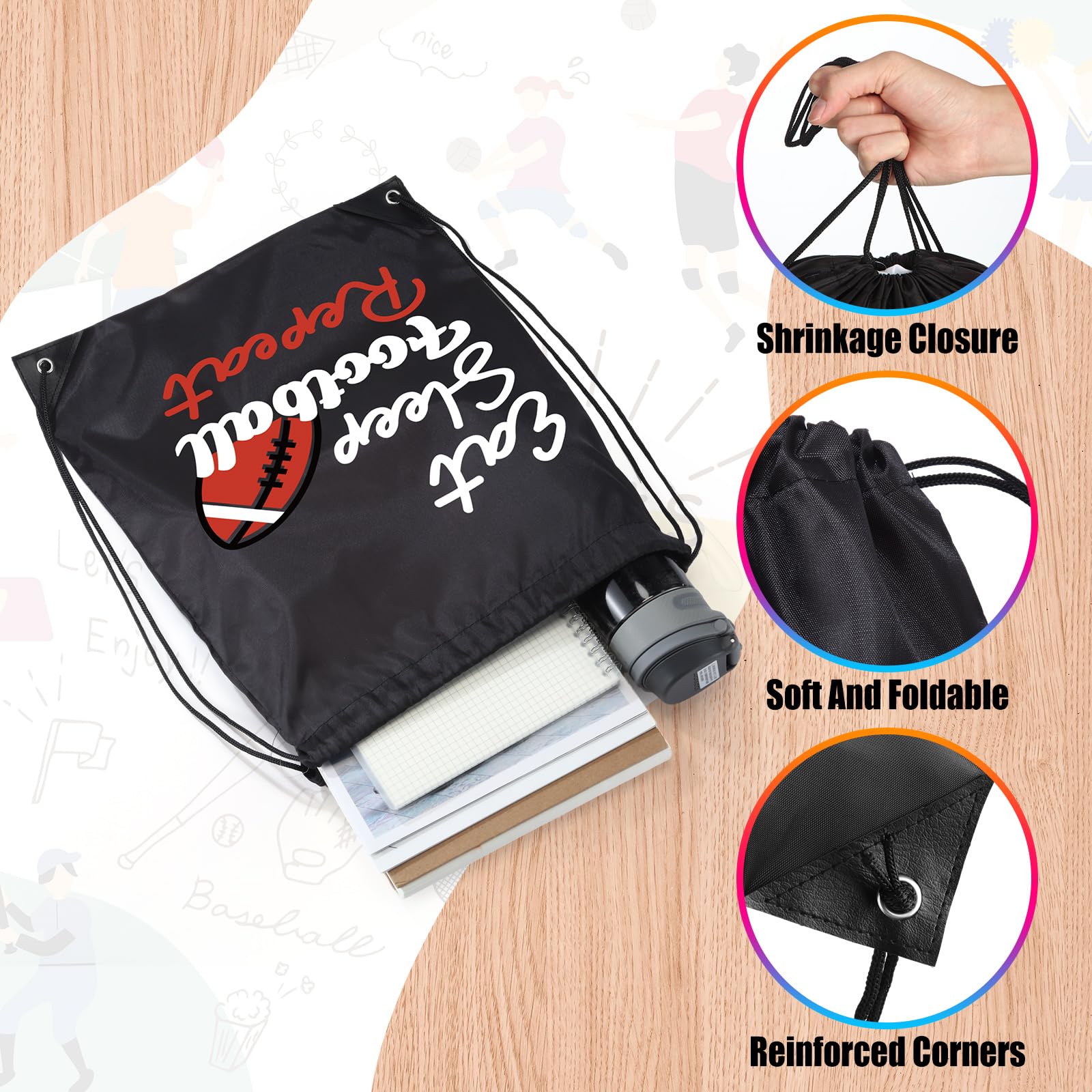 Windyun 16 Pcs Ball Drawstring Backpack Bulk Lightweight Draw String Bags Cinch Bags Drawstring Cinch Sack Tote(Football)