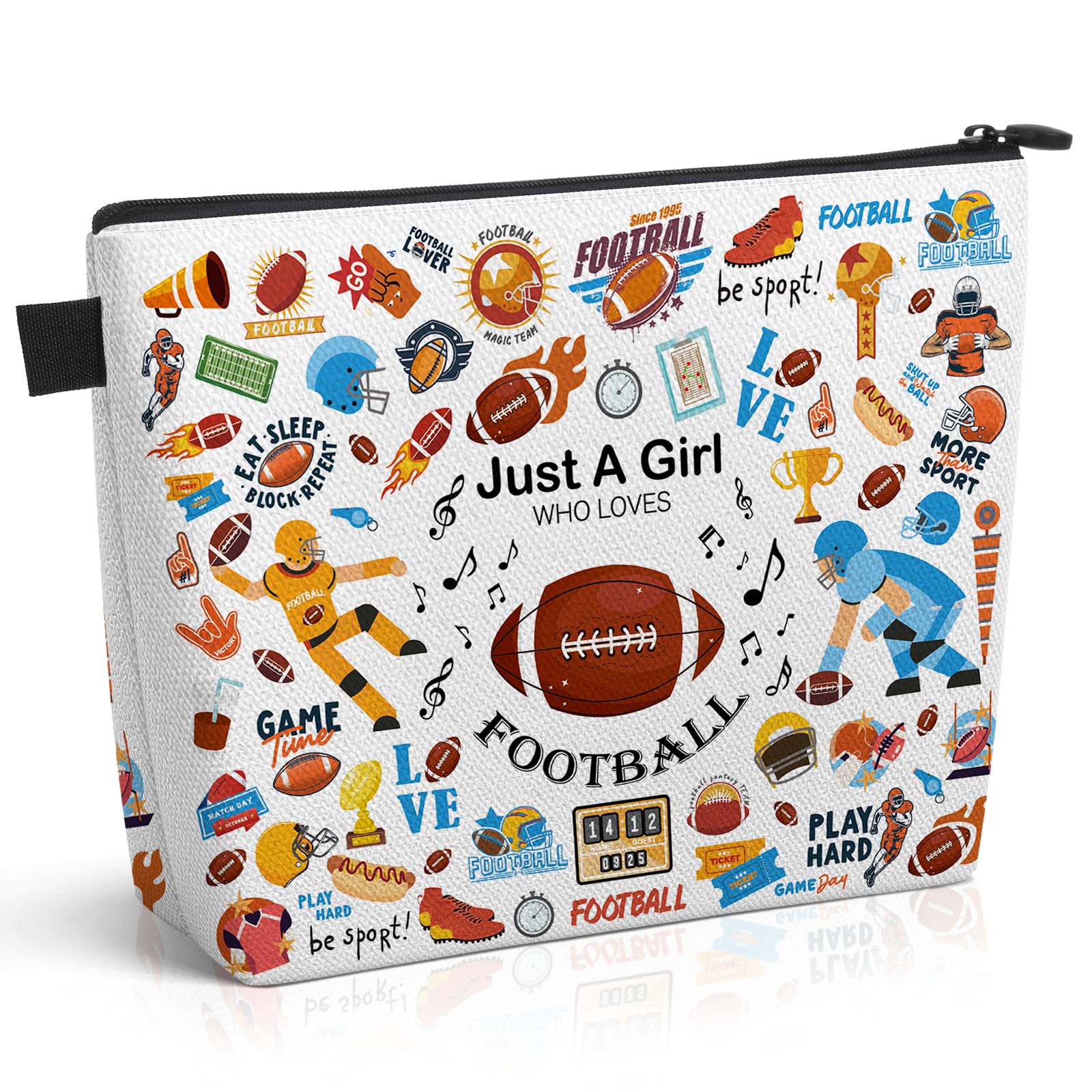 Football Makeup Bag for Teens, Inspirational Canvas Football Cosmetic Bag Pouch Accessories for Players Teams Stuff, Sport Party Favors Birthday Graduation Nurse Gifts for Her Girls Friends Women
