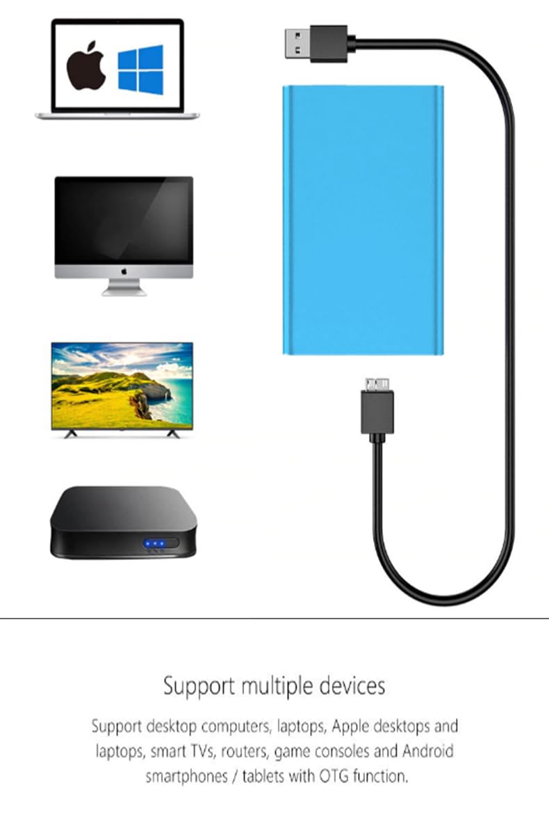 External Portable USB3.1 2TB External Portable Hard Disk for PC, Mac, Desktop,Chromebook(2TB Blue)