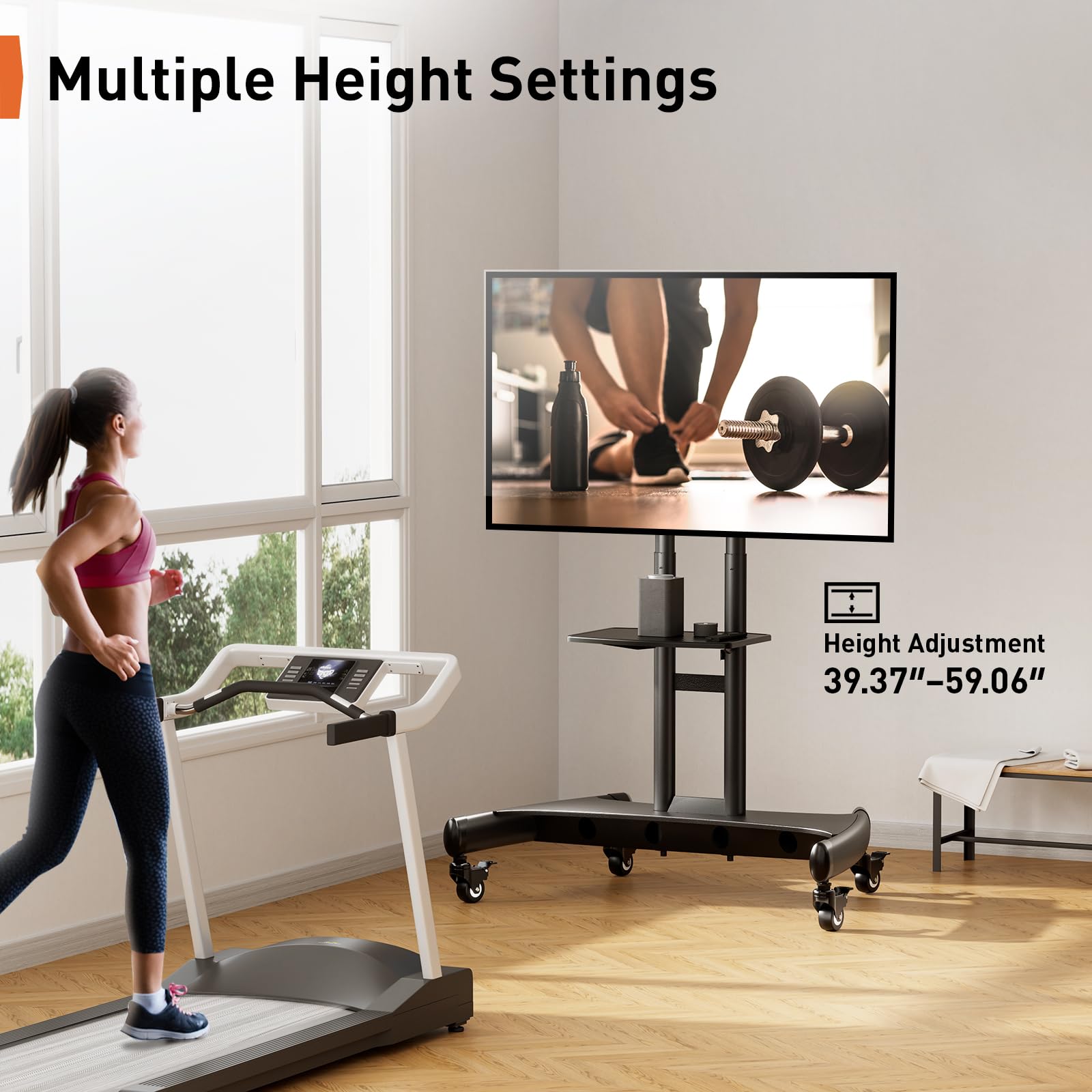 Mobile TV Cart for 32-75 Inch Flat/Curved LED/LCD/OLED TVs Rolling TV Stand with Height Adjustable Shelf Max VESA 600x400mm up to 100lbs-Outdoor TV Stand Trolley with Wheels- PGTVMC05