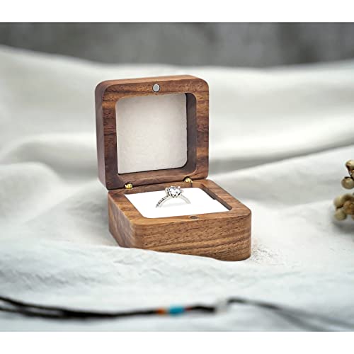 WisePoint Personalized Wooden Ring Box, Mini Engagement Ring Holder Box with Single Slot, Square Wedding Ring Box for Ring, Elegant and Retro Ring Holder Box for Wedding, Ceremony (white)