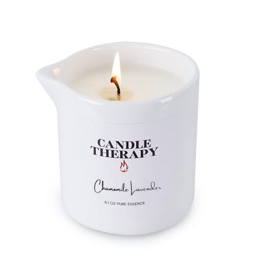 Candle Therapy Massage Oil Candles with Spout, 8.1 oz Natural Moisturizing Lotion Candle for Relaxing Body Candle, Low Temp Massaging Candle (Lavender Chamomile)