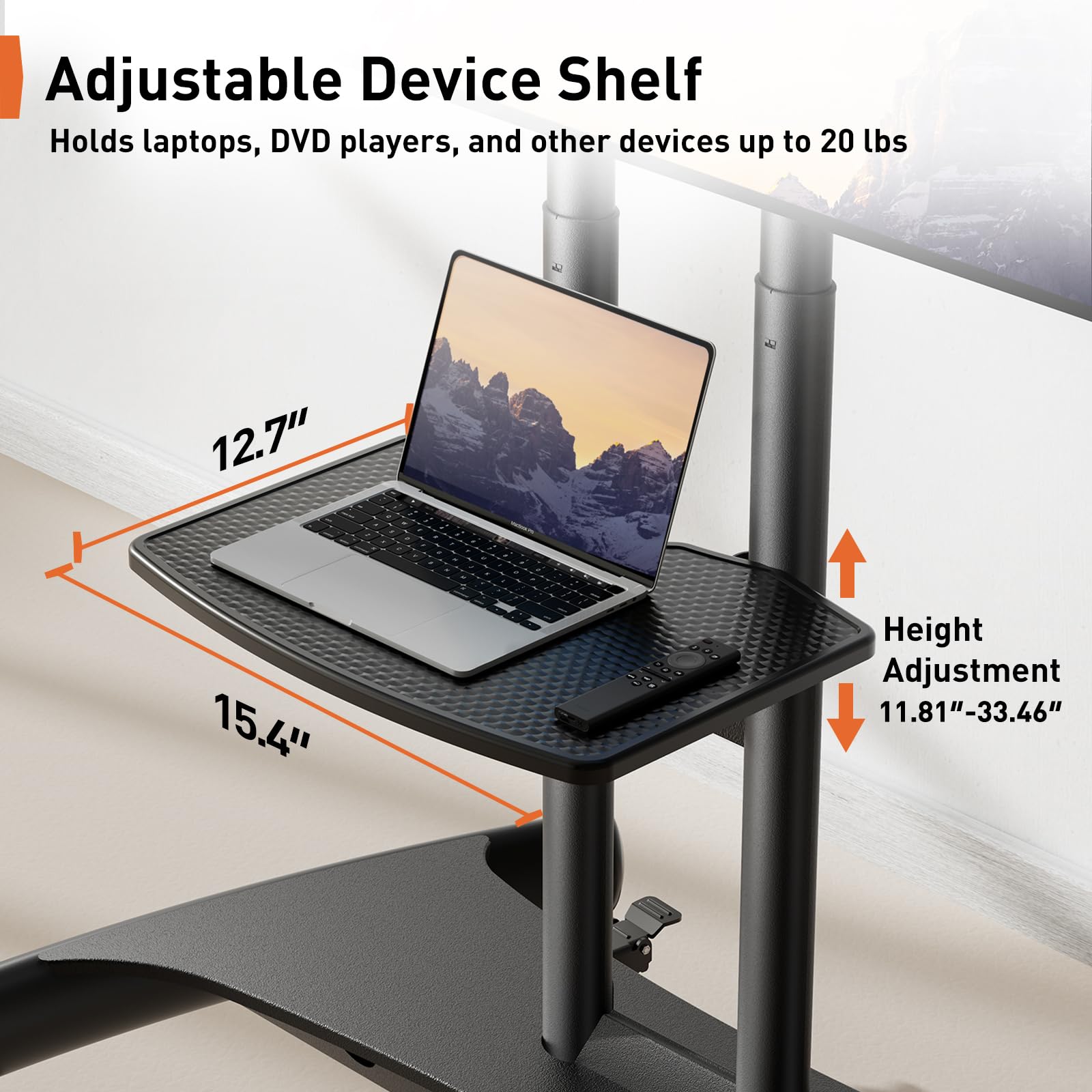 Mobile TV Cart for 32-75 Inch Flat/Curved LED/LCD/OLED TVs Rolling TV Stand with Height Adjustable Shelf Max VESA 600x400mm up to 100lbs-Outdoor TV Stand Trolley with Wheels- PGTVMC05