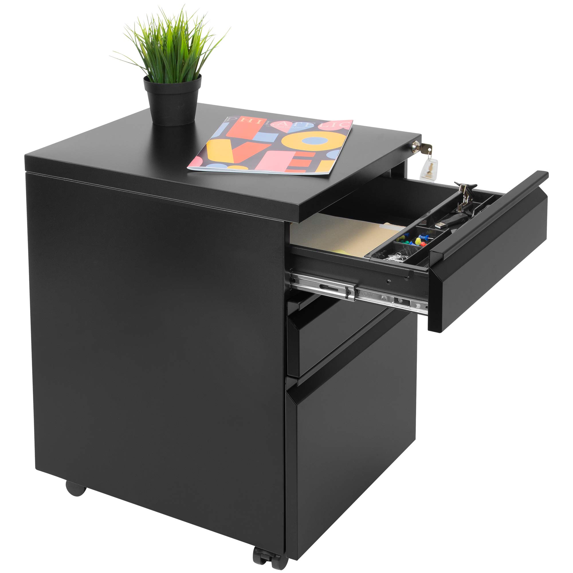 MOUNT-IT! Mobile File Cabinet with 3 Drawers | Under Desk Rolling Storage with Lock for Supplies, Files, and Materials, Mobile Space Saving for Home and Office