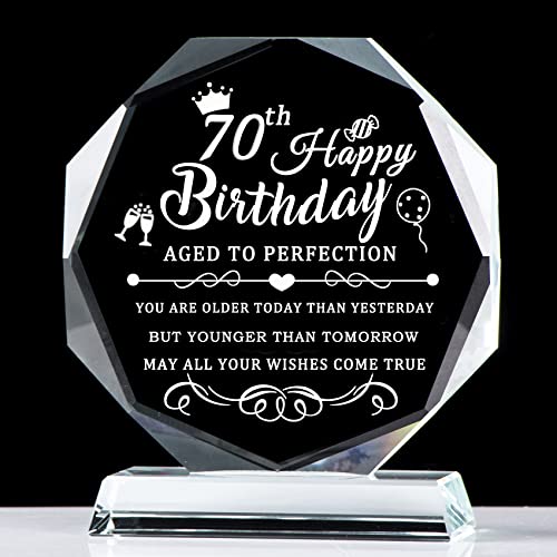 YWHL Happy 70th Birthday Gifts for Men Women Laser Engraving 70 Years Old Birthday Glass Plaque Keepsake for Grandparents Meaningful Birthday Presents for Someone Who Is Turning 70 Years old