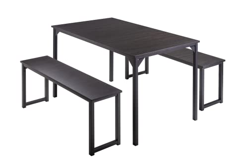 IMUsee 45" Dining Table Set for 4, 3-Pieces Kitchen & Dining Room Sets with Benches, Metal Frame and Wood Board, Sturdy Structure, Easy Assembly, Small Space Dinette, Black & Black