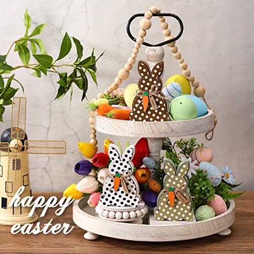 3 Pcs Easter Bunny Decor Spring Decor Farmhouse Sign Rustic Tiered Tray Decorations Bunny Spice Table Centerpieces Standing Wooden Rabbits Block Sign for Easter Kitchen