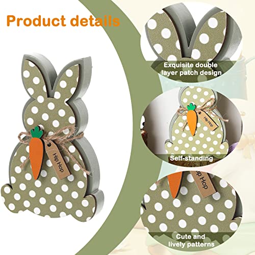 3 Pcs Easter Bunny Decor Spring Decor Farmhouse Sign Rustic Tiered Tray Decorations Bunny Spice Table Centerpieces Standing Wooden Rabbits Block Sign for Easter Kitchen