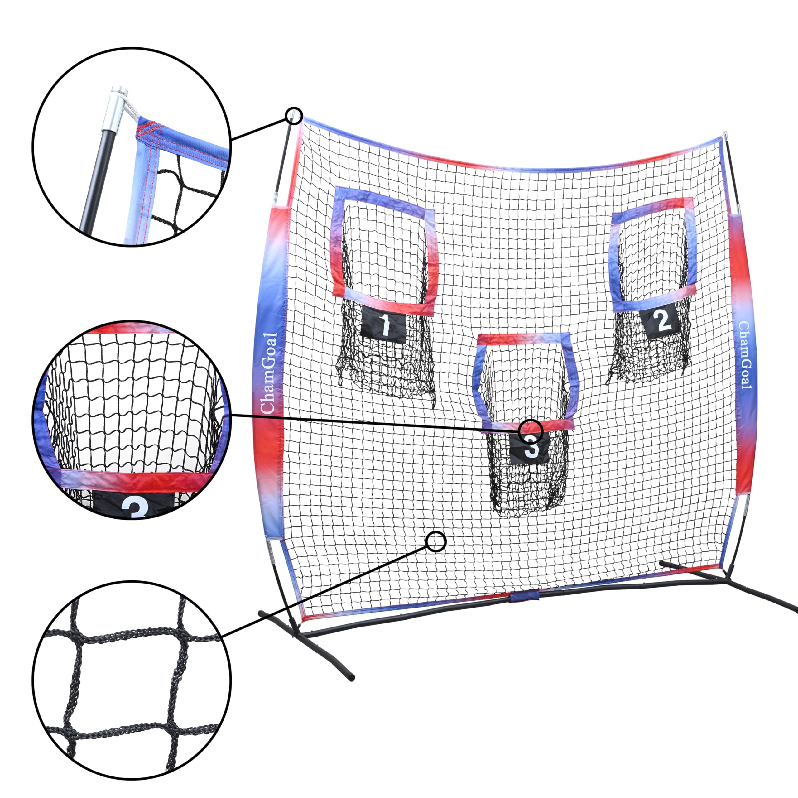 ChamGoal Football Trainer Throwing Net,7X7FT Football Throwing Net with 3 Targets Zone,Quarterback Training Equipment Includes Foldable Frame and Portable Carry Bag,Football Practice Net for Backyard