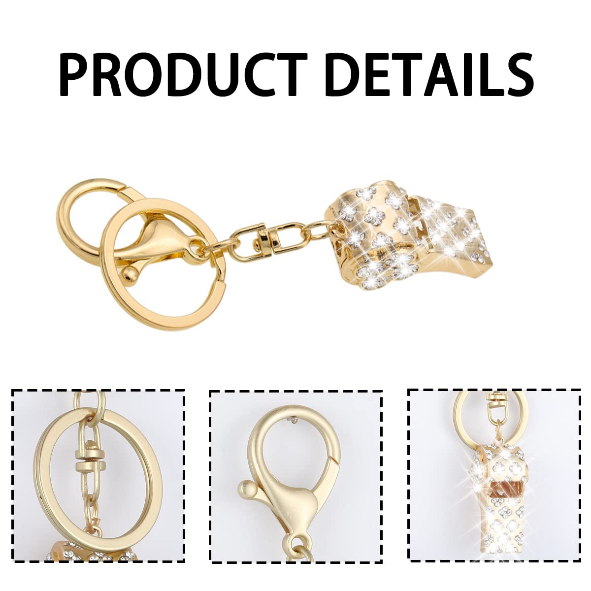 Moioee Blingbling Shining Mini Whistle Keychain, Metal Rhinestone Whistle Keyring for Bag Purse Backpack Handbag, Crystal Car Charming Cute Decoration Pendant Key Chain for Women Girls