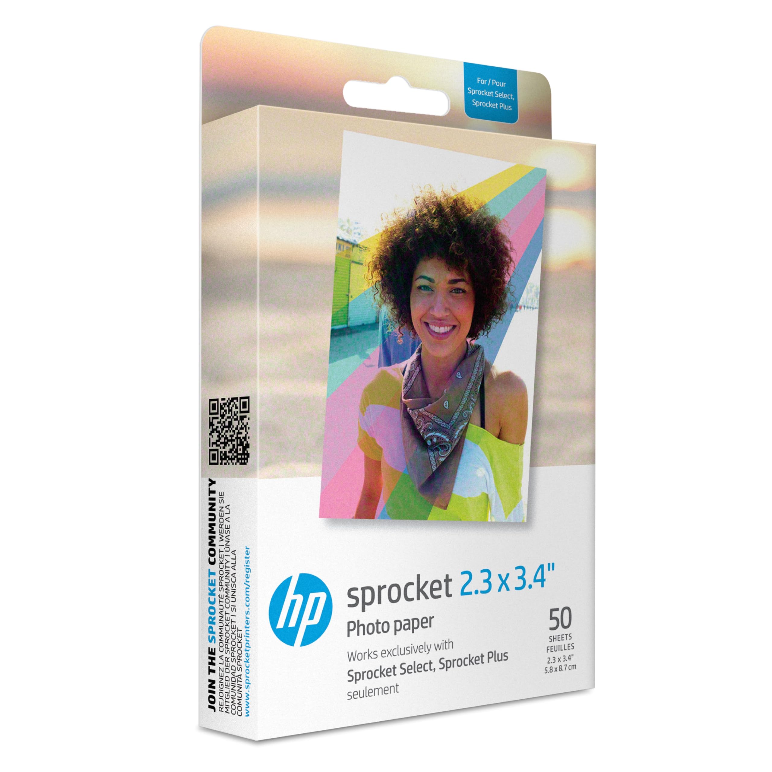 HP Sprocket 2.3 x 3.4" Premium Zink Sticky Back Photo Paper (50 Sheets) Compatible with HP Sprocket Select and Plus Printers.