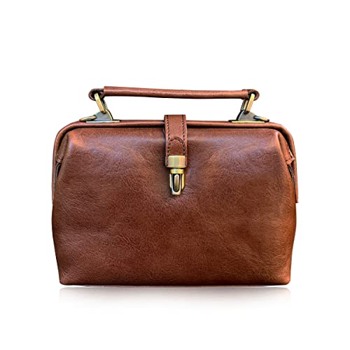 Leather Bags Purses and Handbags Shoulder Bags for Women Soft Leather Ladies Crossbody Bag & Carry Bag Doctor Bag Retro Style (Dark Brown)