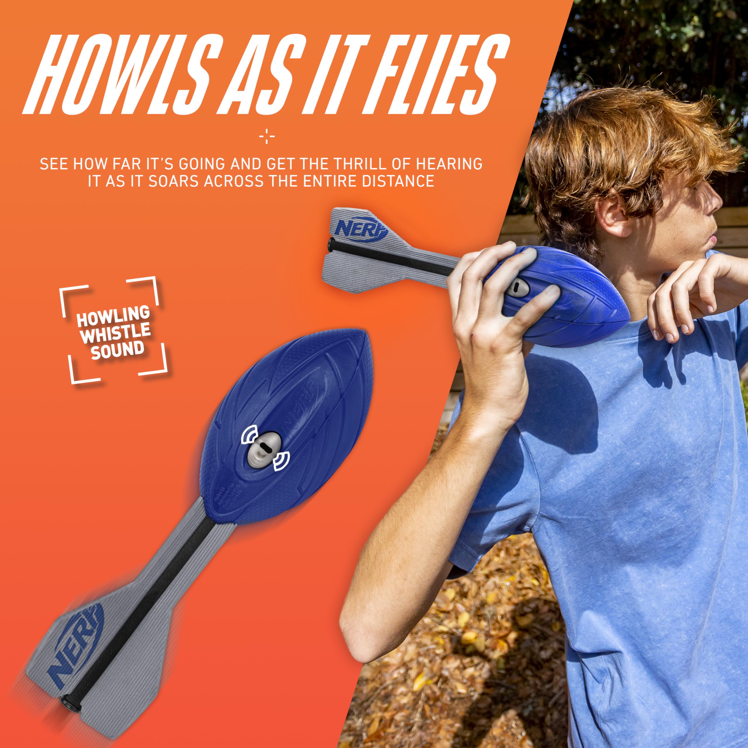 Nerf Vortex Aero Howler Foam Ball β Classic Long-Distance Football - Flight-Optimizing Tail - Hand Grip β Indoor and Outdoor Fun (Blue)