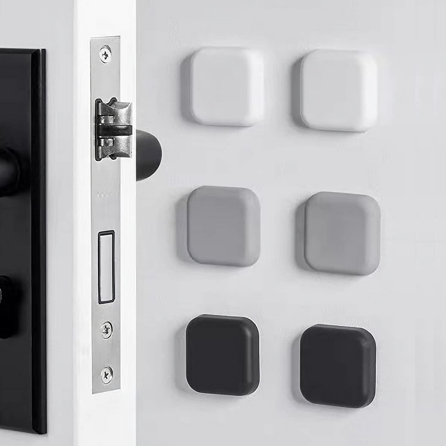 Door Stoppers Wall Protector - Silicone Door Knob Guard Wall Shield - Self-Adhesive Door Handle Bumper Silencer for Home ＆ Office Walls (White, Gray, Black)