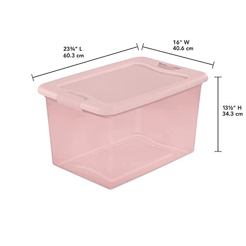 64 Qt. Plastic Latching Storage Box, Storage Bin Tote Organizing Container With Durable Lid, Stackable and Nestable Snap Lid Plastic Storage Bin, Set of 6 (Pearl Blush Tint)