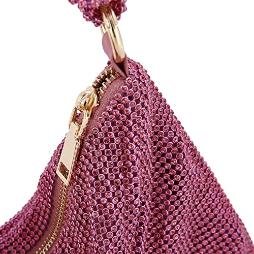 Women's Evening Bag Sparkly Rhinestone Purse Bling Chain Clutch Purse(Small Pink)