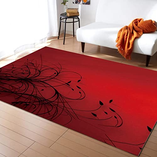 Retro Traditional Red Black Flowers Area Rug, Abstract Gradient Flower Kids Floor Carpet, Indoor Non-Slip Rug for Room Sofa Living Room Mat Bedroom Home Decor Floor Mats-5x7ft