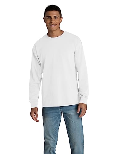 Fruit of the Loom Men's Eversoft Cotton T Shirts, Breathable & Moisture Wicking with Odor Control, Sizes S-4x, Long Sleeve-White Ice