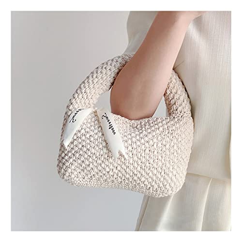 WYKDD Knitting Women Handbags Small Woven Bags for Women Handmade Crochet Handbags and Purses Mini Clutch Chic Tote (Color : Gray, Size : 1)