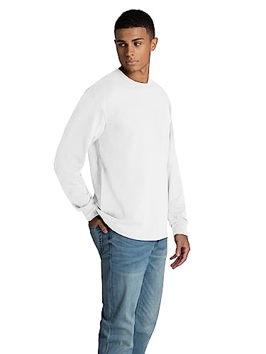 Fruit of the Loom Men's Eversoft Cotton T Shirts, Breathable & Moisture Wicking with Odor Control, Sizes S-4x, Long Sleeve-White Ice