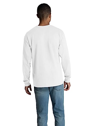 Fruit of the Loom Men's Eversoft Cotton T Shirts, Breathable & Moisture Wicking with Odor Control, Sizes S-4x, Long Sleeve-White Ice