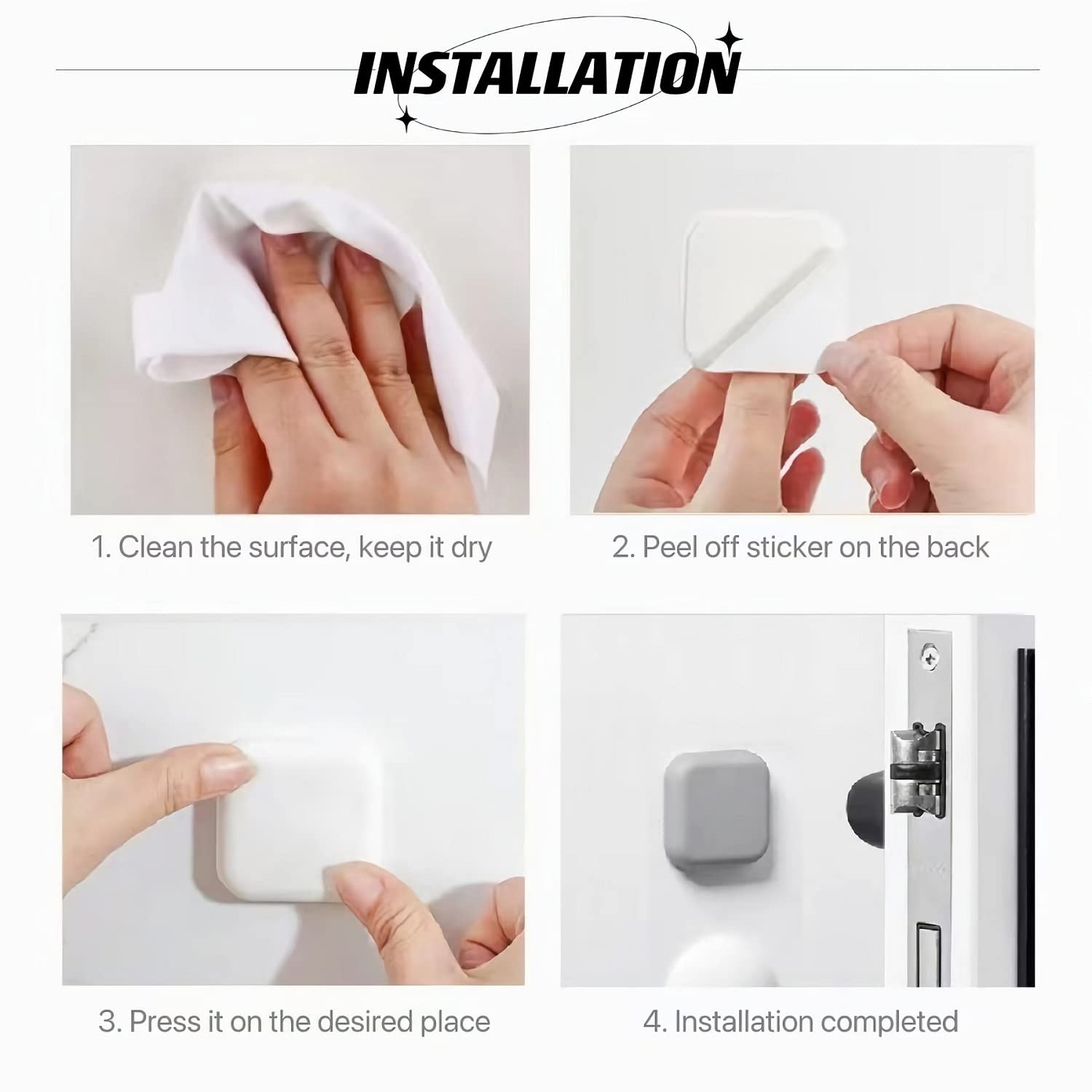 Door Stoppers Wall Protector - Silicone Door Knob Guard Wall Shield - Self-Adhesive Door Handle Bumper Silencer for Home & Office Walls (White, Gray, Black)