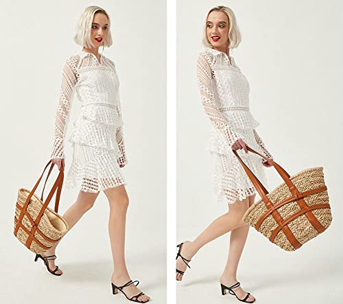 Womens Woven Tote Bag Straw Clutch Bags Big Size Straw Bag Bowknot Handbag Satchel Purses