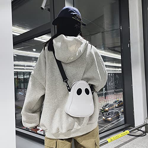 PU Leather Funny Ghost Bag, Halloween Purse Crossbody Bag, Devil Messenger Shoulder Bag for Woman (White)