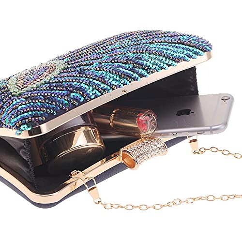 Peacock Clutch Purse Beaded Sequin Evening Bags Clutch Handbag for Party Wedding Proms Cocktail,7.9 * 4.7 * 2.4 in