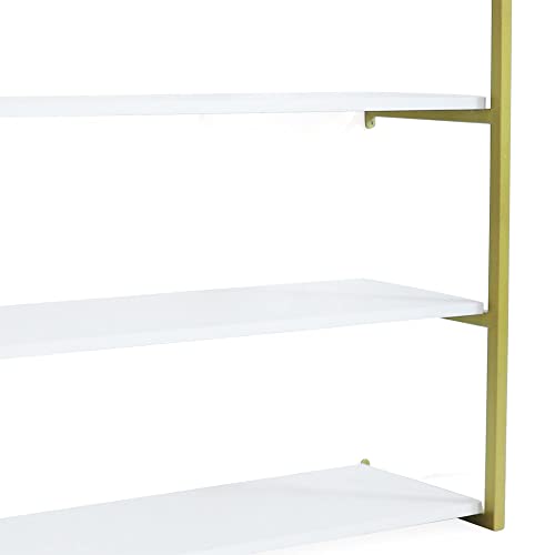 TBVECHI Wall Mounted Floating Shelves 4-Tier Gold Floating Display Shelves Connected Wood Shelf with Iron Frame Storage Shelves for Living Room Office Kitchen Bedroom Decor, Gold+White