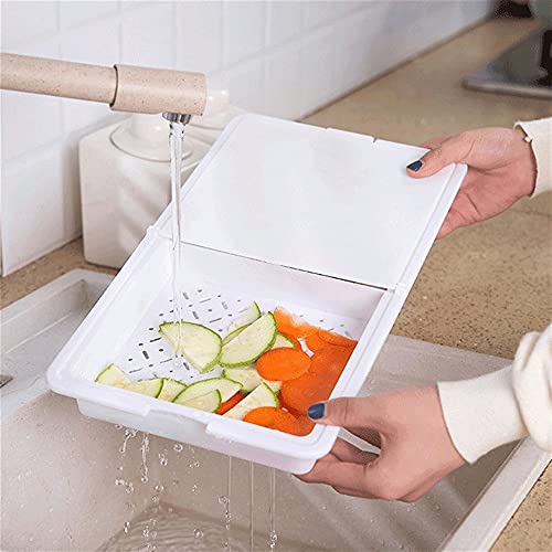 GULRUH Wood Cutting Boards for Kitchen, Foldable Food Cutting Board 3 in 1 Cutting Board Plastic Basket Drain Tray Multifunctional Kitchen Table Durable and Non-Greasy Kitchen Tool (Color : White)