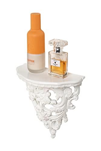 Z metnal Small Victorian Decorative Floating Shelves, Wall Mounted Decor Shelves, Classic Wall Display Organizer, Retro Hollow Carving Art Ornament Rack, Baroque Style Decorative Stand, White, Resin