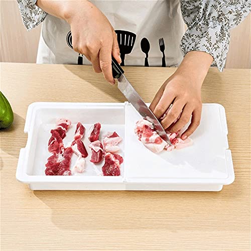 GULRUH Wood Cutting Boards for Kitchen, Foldable Food Cutting Board 3 in 1 Cutting Board Plastic Basket Drain Tray Multifunctional Kitchen Table Durable and Non-Greasy Kitchen Tool (Color : White)