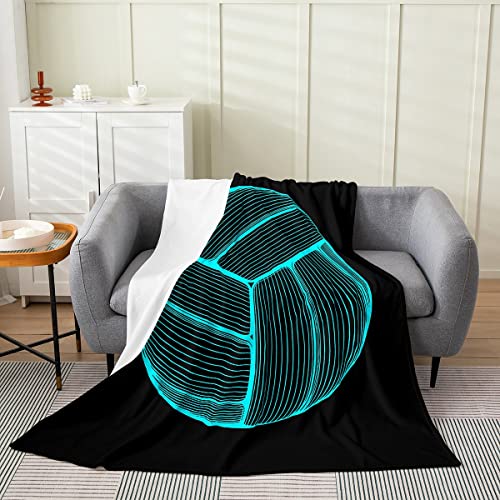 Volleyball Pattern Plush Throw Blanket,for Ball Sports Flannel Fleece Blanket Decorative Teal Neon Ball Games All Season,Bed Blanket Volleyball Player 40"x50"