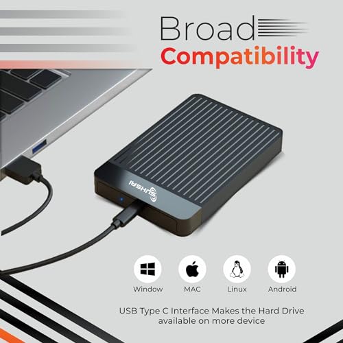 SUHSAI External Hard Drive Type C 500GB USB 3.0 Ultra Slim HDD Storage & Backup Data Hard Disk Compatible with Laptop Computer, Desktop, MAC, Gaming Console, Xbox Console (Black)