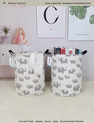 ONOEV 2 Pack Round Fabric Storage Bin,Decorative Basket,Organizer Basket with Handles,for Clothes Storage,books and sundries (2 Pack grey elephant)