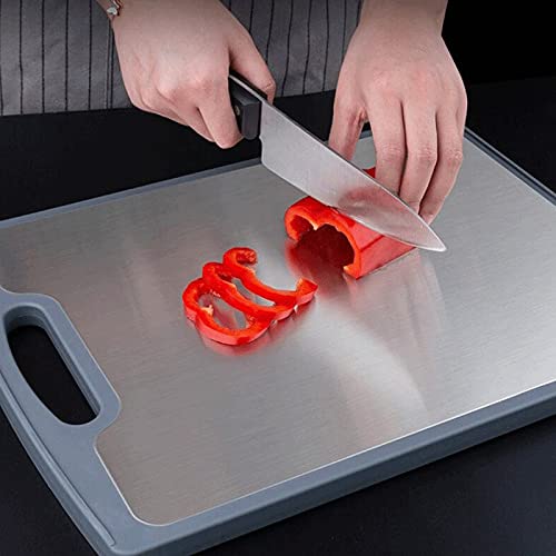 GULRUH Wood Cutting Boards for Kitchen, Cutting Board for Kitchen, Double-Sided Chopping Board with Handle- Stainless Steel and Plastic for Meat Vegetable Fruit-Juice Grooves with Easy Grip Handles β