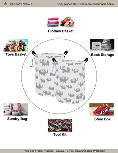 ONOEV 2 Pack Round Fabric Storage Bin,Decorative Basket,Organizer Basket with Handles,for Clothes Storage,books and sundries (2 Pack grey elephant)