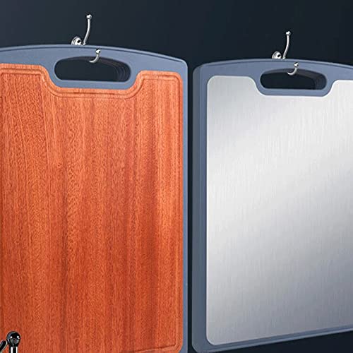 GULRUH Wood Cutting Boards for Kitchen, Cutting Board for Kitchen, Double-Sided Chopping Board with Handle- Stainless Steel and Plastic for Meat Vegetable Fruit-Juice Grooves with Easy Grip Handles β