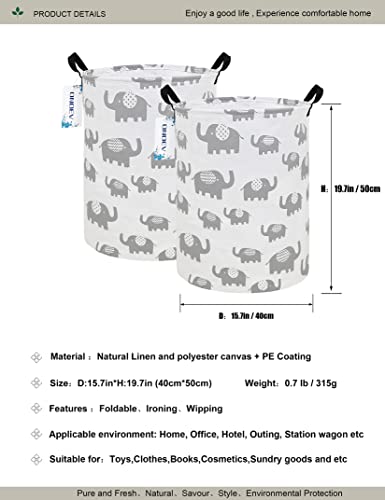 ONOEV 2 Pack Round Fabric Storage Bin,Decorative Basket,Organizer Basket with Handles,for Clothes Storage,books and sundries (2 Pack grey elephant)