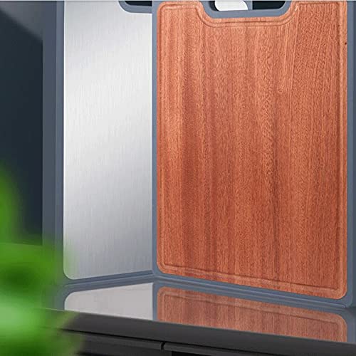 GULRUH Wood Cutting Boards for Kitchen, Cutting Board for Kitchen, Double-Sided Chopping Board with Handle- Stainless Steel and Plastic for Meat Vegetable Fruit-Juice Grooves with Easy Grip Handles β