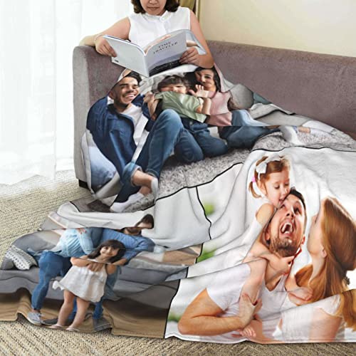 Customized Flannel Fleece Blankets Custom Blanket with Photo Text Personalized Bedding Throw Blankets for Family Birthday Christmas Wedding Gift Fits Couch Sofa Bedroom Living Room 50"x40"