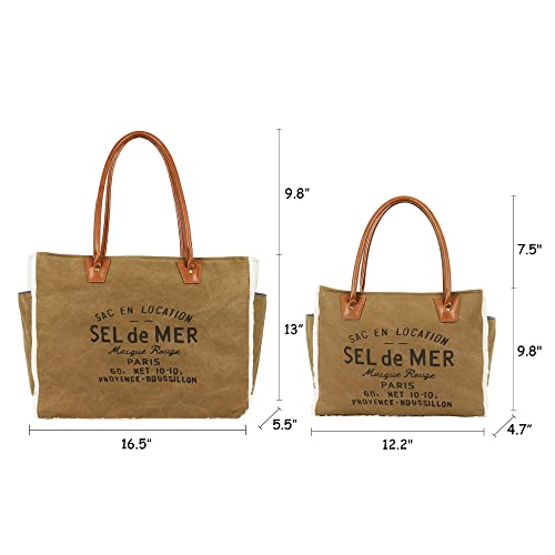 Lamyba Sel De Mer Canvas HandBag Upcycled Canvas Leather Tote Bag,Small