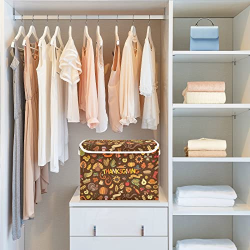 RunningBear Happy Thanksgiving Leaves Large Storage Bins with Lid Collapsible Storage Bin Closet Organizers Foldable Fabric Storage Boxes for Office Bedroom ClothesToys