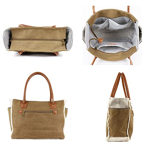 Lamyba Sel De Mer Canvas HandBag Upcycled Canvas Leather Tote Bag,Small