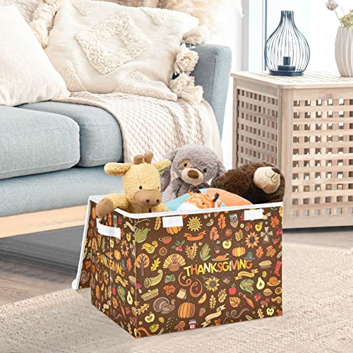 RunningBear Happy Thanksgiving Leaves Large Storage Bins with Lid Collapsible Storage Bin Closet Organizers Foldable Fabric Storage Boxes for Office Bedroom ClothesToys